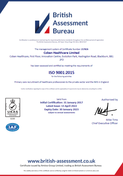 We are ISO Accredited - Coben Healthcare